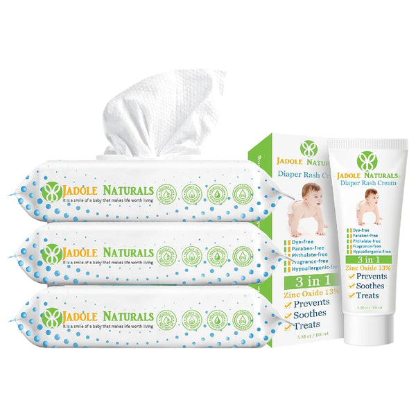 Baby Wipes Pack of 3 with Diaper Rash Cream – Jadole Naturals