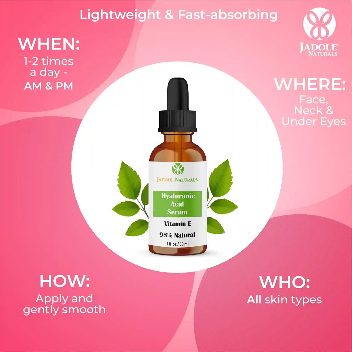 Hyaluronic Acid Serum for Face 30ml with Vitamin E – Jadole Naturals